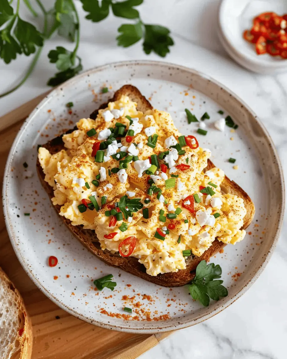 Café-Styled Feta and Chilli Scrambled Eggs on Toast