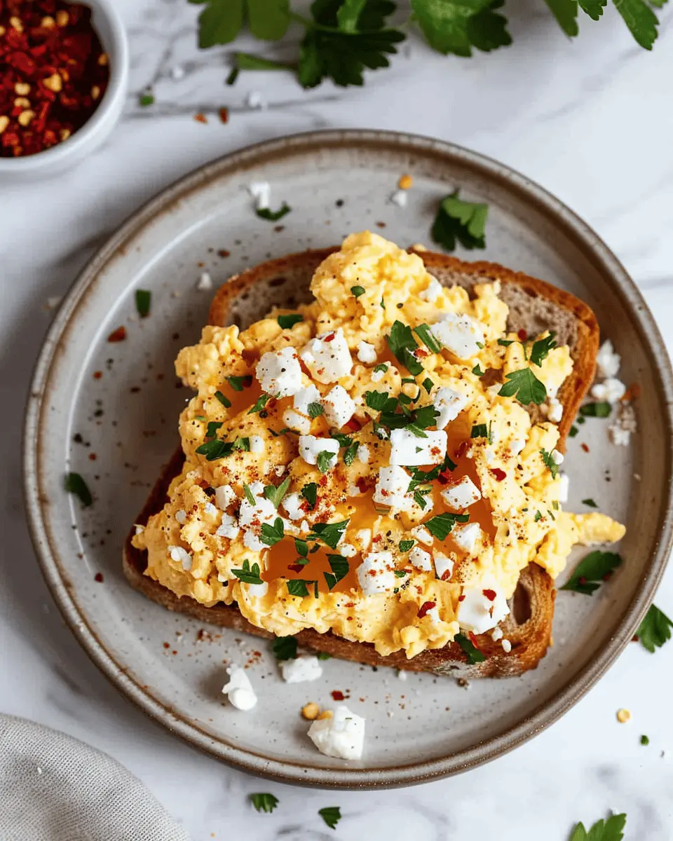 Café-Styled Feta and Chilli Scrambled Eggs on Toast