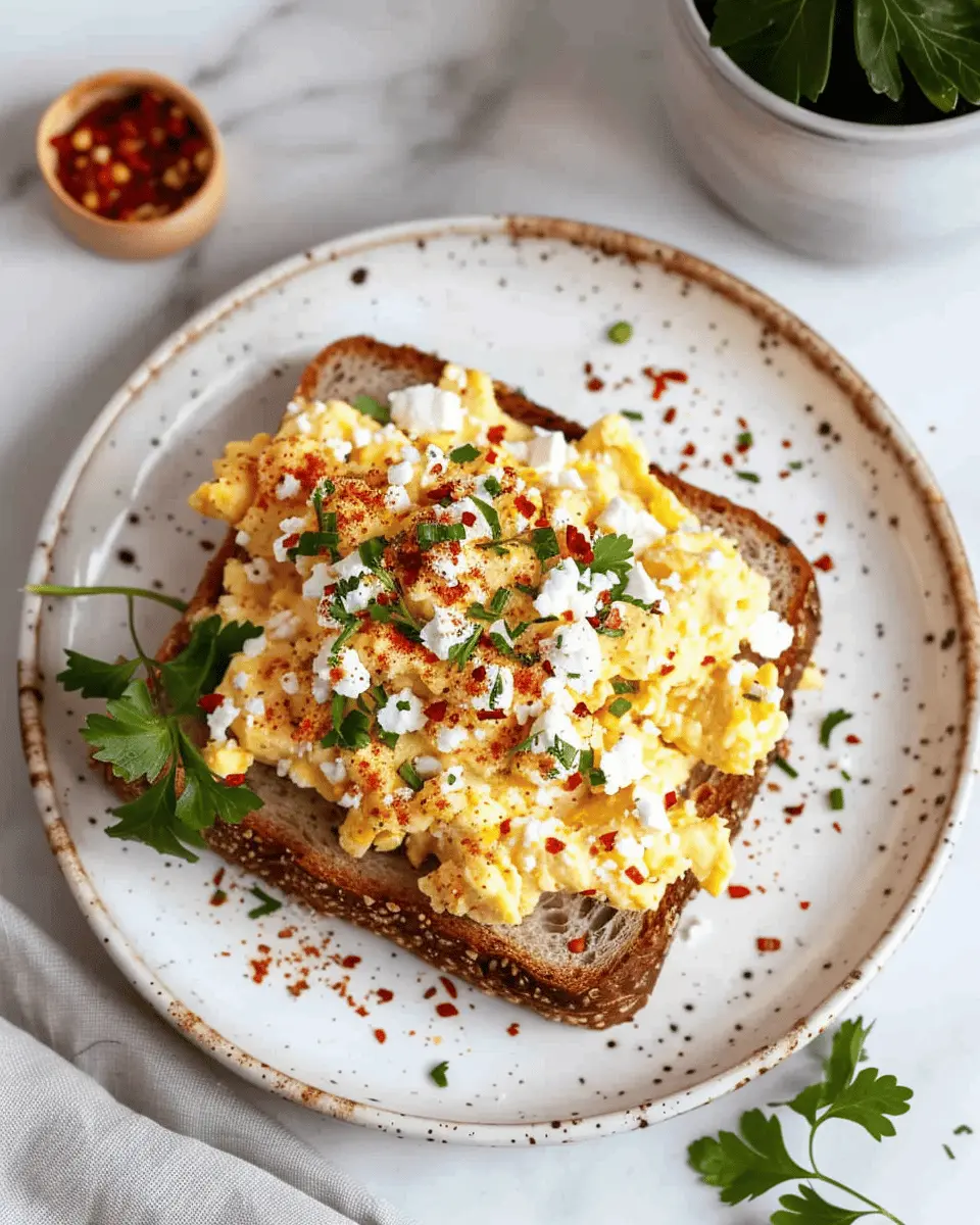 Café-Styled Feta and Chilli Scrambled Eggs on Toast